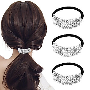 Xiwstar 3Pcs Fashion Elastic Scrunchies Rhinestone Hair Ties Ponytail Holder Headband Hair Accessories for Women Girls Hair Bands