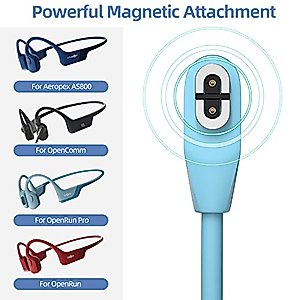 2Pack Replacement Charging Cable for AfterShokz Aeropex AS800 & Shokz OpenRun Pro & OpenRun & OpenRun Mini & OpenComm, Magnetic USB Charger Cord for AfterShokz Aeropex Bone Conduction Headphones, Blue