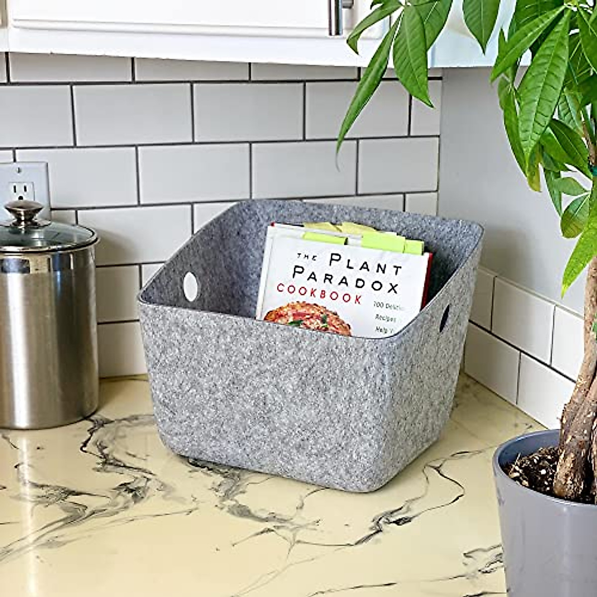 Welaxy Storage Basket Organizer Bins Cone Shelf Baskets for Magazine Books Kids Toys pet Toy Junk Organize 3-Piece (Gray x 3)