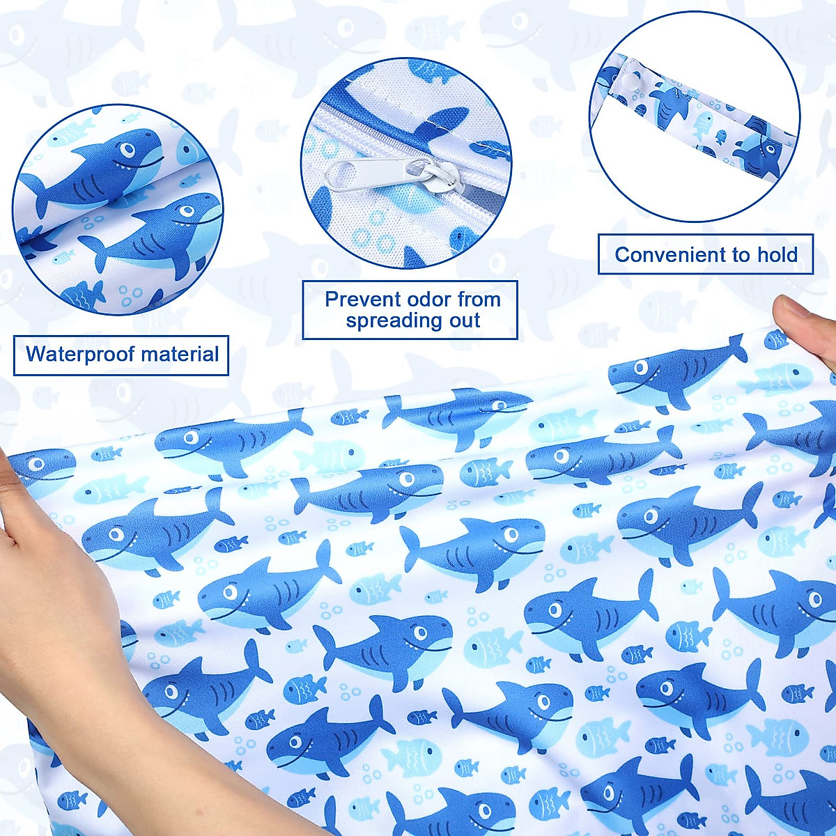 Shappy 2 Pcs Large Travel Laundry Bag Washable Waterproof Wet Dry Bag Large Dirty Clothes Bag Bathing Workout Bag(Shark)