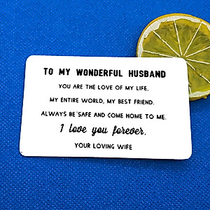 Engraved Wallet Insert Card for Husband Wedding Gifts from Wife I Love You Wallet Card for Men Valentines for Husband Christmas Birthday Gifts for Husband Him, Always be safe and come home to me