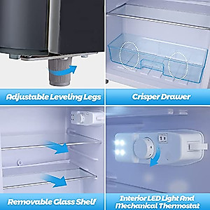 WANAI 3.2 Cu.Ft Mini Fridge Compact Refrigerator with Freezer,7 Level Adjustable Thermostat Removable Shelves Small Refrigerator for Office Dorm Apartment Black