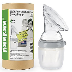 haakaa Gen.3 Manual Breast Pump Upgraded Multifuctional Silicone Breast Pump for Breastfeeding Moms to Collect Breast Milk Reusable(5.4oz/160ml, Grey)