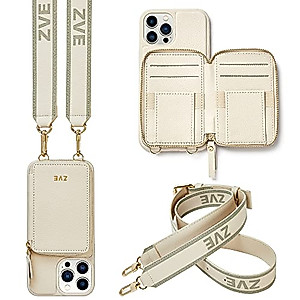 ZVE iPhone 12 Pro Max Wallet Case, Zipper Phone Wallet Case with Leather RFID Blocking Card Holder Crossbody Strap Purse Leather Cover for iPhone 12 Pro Max 6.7 inch - Beige