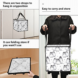 Emelivor Cute Penguin Storage Bin, 13x13x13 Inches, Polyester, Waterproof, Durable, Portable, Multi-Purpose Laundry Hamper, Easy to Clean