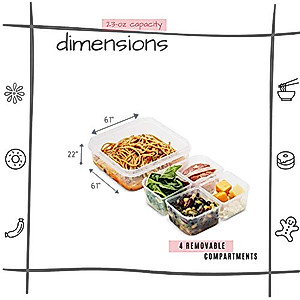 Komax Biokips Foodsaver Set, Square Lunch Box Containers with 4 Removable Compartments of 700ml (23.6 oz), Pack of 5