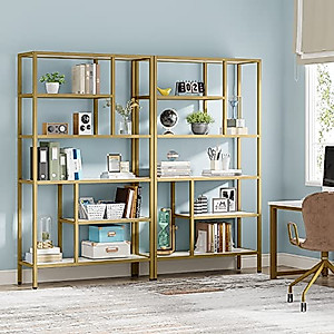Tribesigns 6-Tier Tall Bookshelf Bookcase, Modern White and Gold Open Bookcase Storage Display Book Shelves for Living Room, Home Office