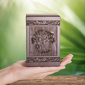 Cremation Urns for Human Ashes Adult Male Female, Wooden Tree of Life Urns Box and Casket for Ashes Men Women Child, Pets Cat Dog Urn, Burial Funeral Memorial Urns for Ashes, Holds 20 Cubic Inch
