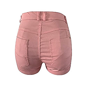 Women's Casual Bowknot Short Jeans Summer High Waist Short Denim Pants With Belt Rolled Hem Denim Shorts Plus Size (Pink,3X-Large)