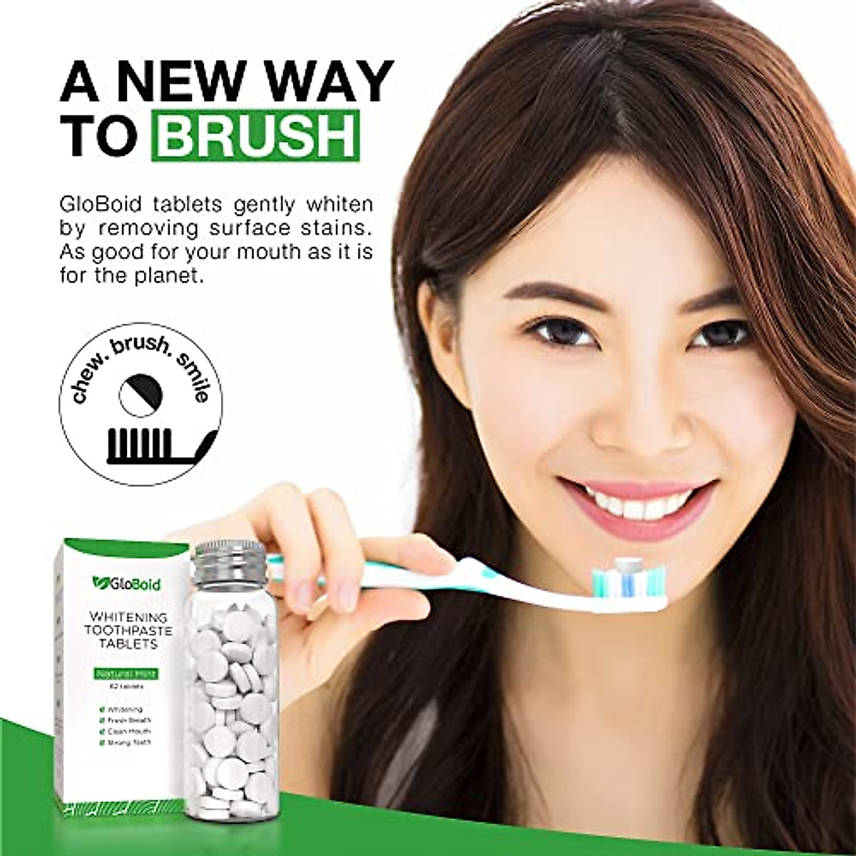 GloBoid Nano Hydroxyapatite Toothpaste Tablets, Zero Waste Toothpaste Bits, Eco Friendly & Plastic Free Toothpaste Tabs, Toothpaste Bites Perfect for Travel - 1 Month Supply - Mint