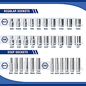WORKPRO 70-Piece 1/4" Drive Socket Set with Quick-Release Ratchet, Metric and SAE for Auto Repairing & Household, W003068A