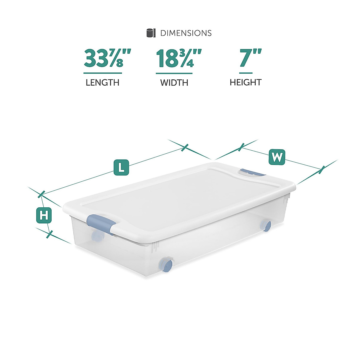 Sterilite 56 Qt Wheeled Latching Storage Box, Stackable Bin with Latch Lid, Plastic Container to Organize Shoes Underbed, Clear with White Lid, 8-Pack