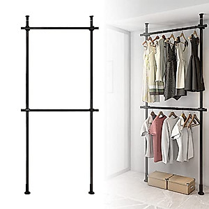 2 Tier Closet Organizer Metal Garment Rack Portable Clothes Hanger Storage Shoes Rack Organizer Black