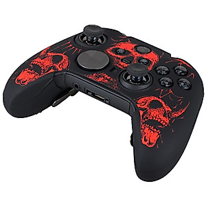 YoRHa Laser Carving Silicone Skin for Xbox Elite Series 2 Controller x 1(Skulls Red) with Exclusive Thumb Grips x 4