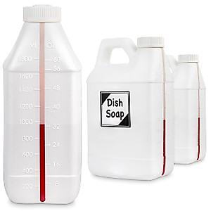 Stock Your Home 64 oz Plastic F-Style Half Gallon Jugs with Labels (3 Pack) - Child Proof Leak Resistant Caps - Impact Resistant Plastic Jugs for Commercial or Restaurant Use - Adhesive Stickers