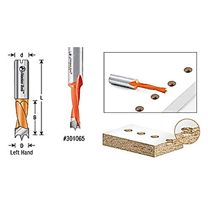 Amana Tool - 301015 Carbide Tipped Brad Pt. Boring Bit L/H 15mm Dia x 57mm Long x 10mm S