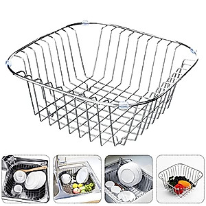 UPKOCH Cutlery Vegetable Storage Drying Holder Countertop Drain Rack Kitchen for Basket over Stainless Dish Steel Utensil Drainer Silver or Fruit Sink In Counter Tableware