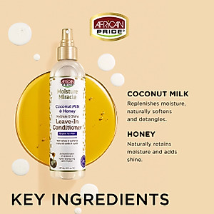 African Pride Moisture Miracle Coconut Milk & Honey Leave-In Conditioner - Refreshes & Softens Natural Coils & Curls, Hydrates & Shines, 8 oz (3 Pack)