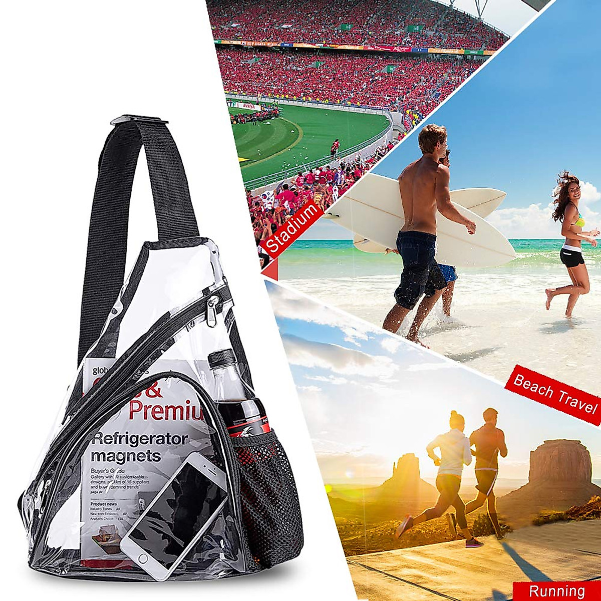 Clearworld Clear Sling Bag Stadium Approved, Multipurpose Clear Crossbody Sling Backpack,Clear Chest Bag for Travel Hiking,Stadium and Concerts