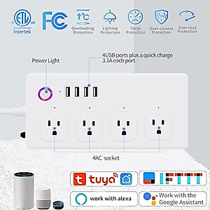 Smart Extension Cord Jinvoo WiFi Surge Protector Power Strip with 4 Individually Controlled AC Outlets and 4 USB Ports Works with Alexa & Google Home