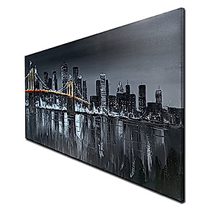 Black and White Brooklyn Bridge Wall Art New York Cityscape Skylines Canvas Painting Modern Picture Abstract City Artwork for Home Office Decoration