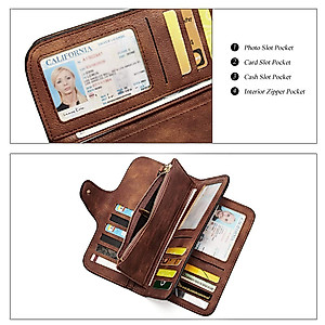 CLUCI Backpack Purse for Women Fashion Leather Designer Travel Large Convertible Ladies Shoulder Bags Two-toned Coffee Wallet for Women Leather Designer Bifold Long Ladies Credit Card Brown