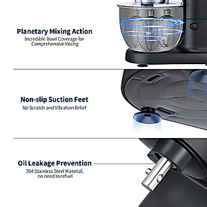 Stand Mixer, 6 QT 600W Tilt-Head Dough Mixer, 6+P speed Mixers Kitchen Electric Stand Mixer with Stainless Steel Bowl, Dishwasher-Safe Dough Hook, Flat Beater, Wire Whisk, Splash Guard, Black