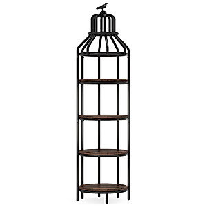 Tribesigns 4-Tier Corner Bookshelf, Industrial 4 Shelf Corner Bookcase Small Book Shelf, Round Floor Standing Display Storage Rack Organizer for Living Room, Home Office, Small Space (Rustic Brown)