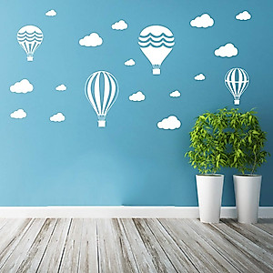 Nursery Room Wall Sticker Clouds and Air Ballon Decoration Sticker Wall Art Sticker for Children Kids Bedroom White Clouds Decoration Mural (White 40x90cm)