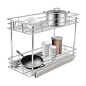 Gagalayong Under Sink Organizers and Storage, Pull Out Cabinet Organizer, 2-Tier Slide Out Kitchen Basket Sink Shelf Cabinet Organizers Adjustable L Shape Counter Organizers (10.5" W X 21.5" D)