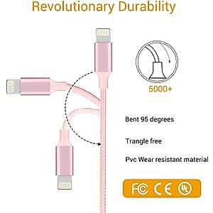 Marchpower Pink iPhone Charger Cable - MFi Certified Lightning Cord 3Pack 3ft 6ft 10ft USB-A Fast Charging Syncing Cable iPhone 14 13 12 Mini SE 11 Pro MAX Xs XR X 8 7 6 Plus S E iPad iPod AirPods Pr