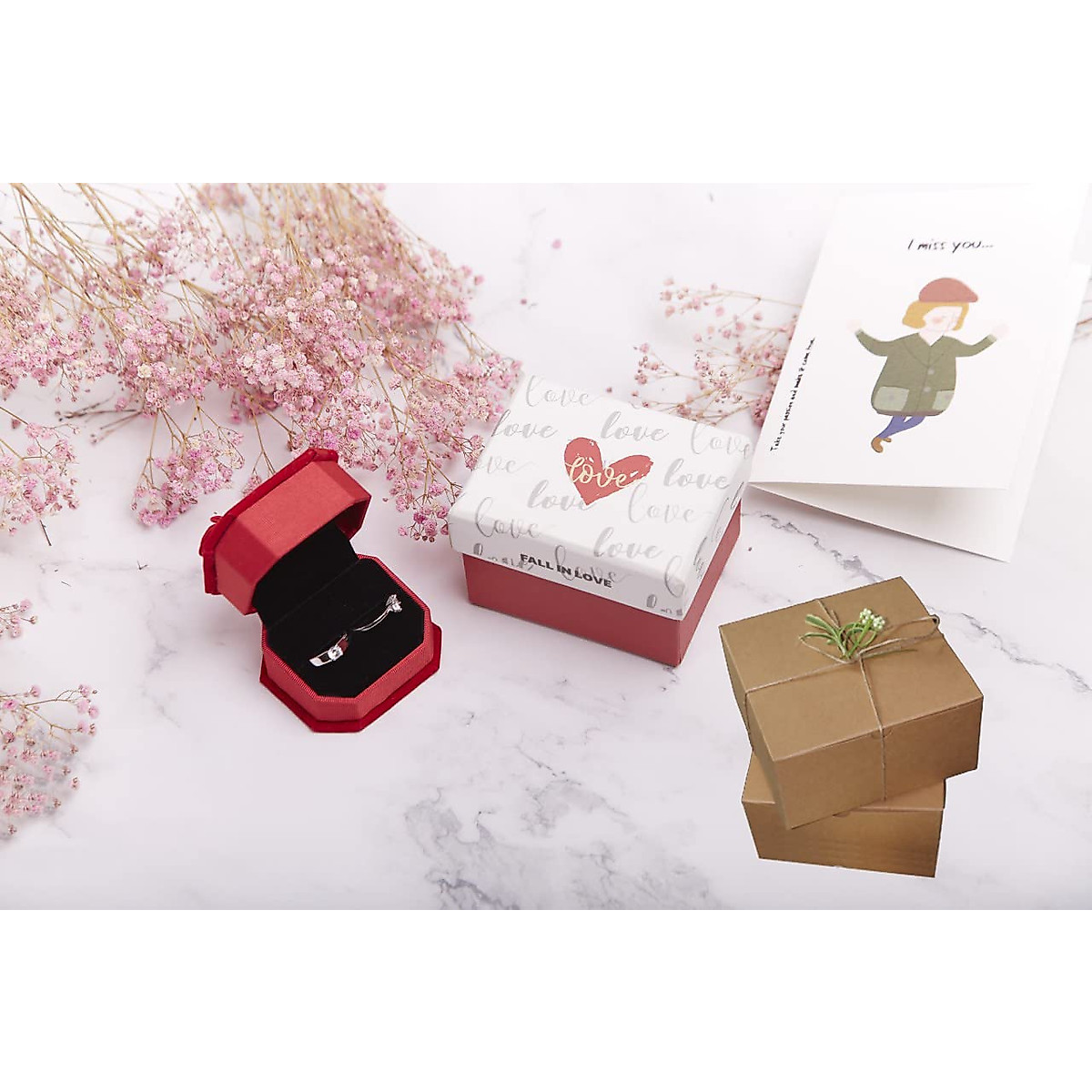 Brown Valentine's Day Gift Boxes 10 Pack 8x8x4 Inches, Paper Gift Box for Gift Packaging, Bridesmaid Proposal Box, Groomsmen Proposal Box, Birthday Party Box- Extra 20M String, 100g Shredded Paper Filler, 20xStickers