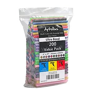 200 Pack Color Hot Glue Sticks. Variety Colored Glue Gun Sticks. Hot Melt Adhesive Mini Glue Sticks for DIY Art Craft Repair Bonding Bulk Gold Black Yellow Pink Red Purple