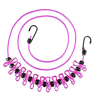 Travel Clothesline,Portable Clothesline with 12pcs Clips,Camping Clothesline for Outdoor and Indoor Use (Pink)