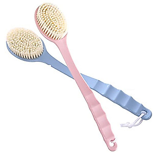 INGVY Dry Brushing Body Brush Long Handle Bath Brush Soft Body Scrubber Shower Exfoliating Scrub Exfoliator Skin Massager Cleaning Brush Bathroom Accessories (Color : Pink)