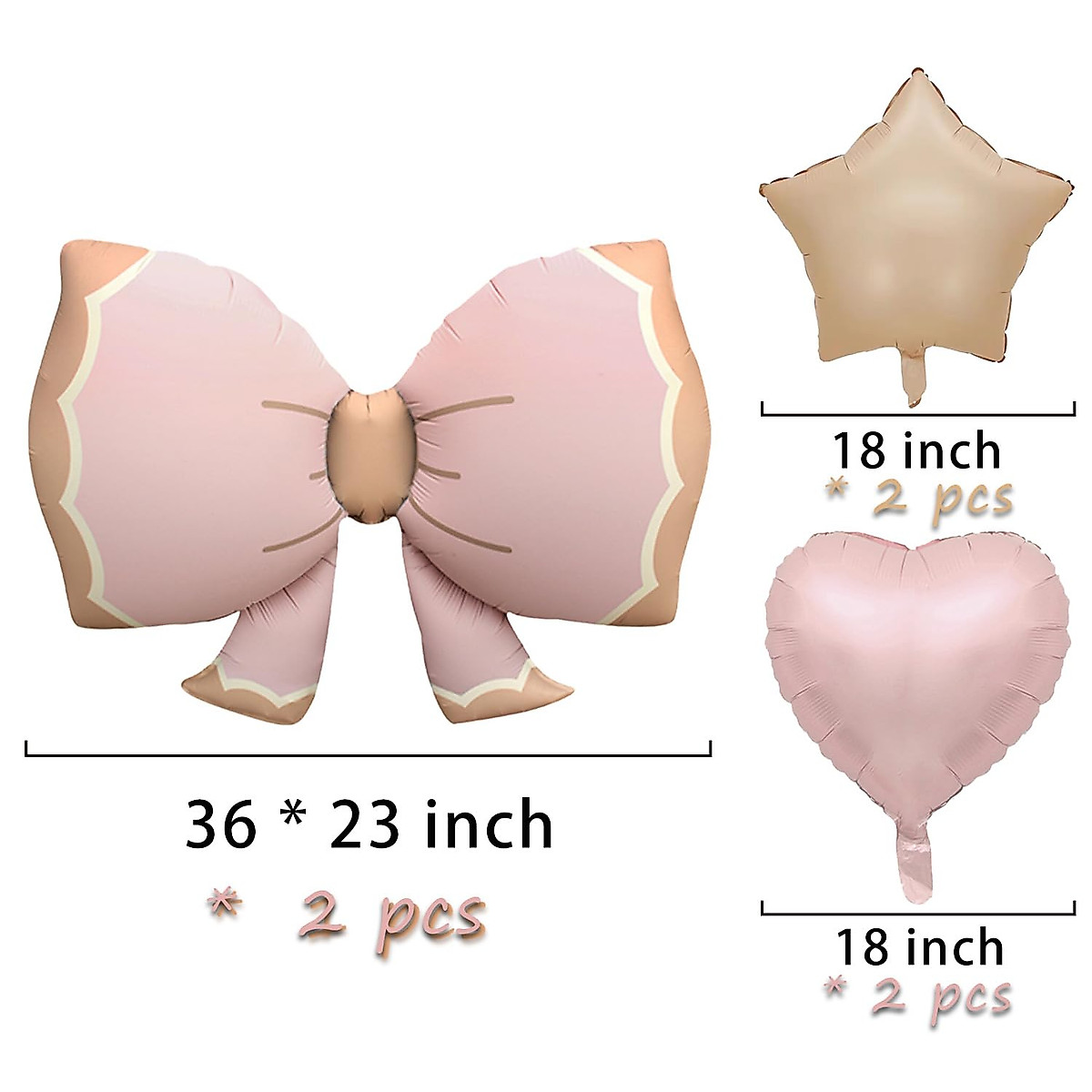 5pcs Retro Pink Matte Retro Pink Bow Balloon Set Aluminum Foil Balloon Matte Soft Coke Sugar Star Balloon Retro Pink Heart Balloon Birthday Baby Shower Graduation Party Balloon Supplies