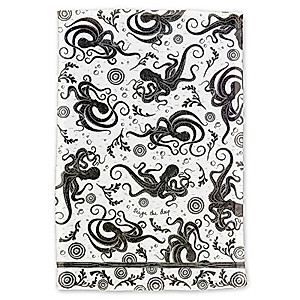 Karma Gifts KA101944 Black And White Boho Tea Towel,Cotton, Octopus 18" x 22"