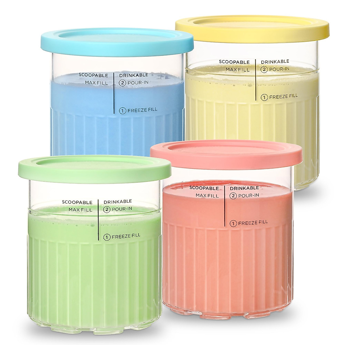 Ninja Creami Deluxe Pint Containers - Fit for CN501CO NC501 NC500, 11-in-1, 24oz XL Ice Cream Makers - 4 Pack Food Ninja Kitchen Creami Cups Bowls - Dishwasher Safe, BPA Free