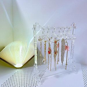 XINZHIDA Earring Holder Organizer, Earring Hanger Rack with 8 Mini Hangers, Acrylic Clothing Rack Jewelry Display Stand, Ear Studs Dangle Earrings Hanging Earring Holder, Clear