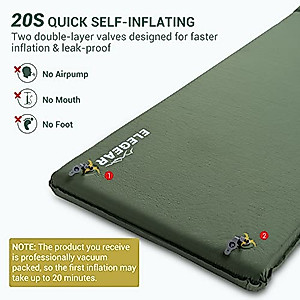 Elegear Self Inflating Sleeping Pad, 3.1" Ultra-Thick Memory Foam Camping Pad with Pillow Fast Inflating in 20s Insulated Camping Mattress Pad 4-Season Camp Sleeping Mat for Camping/Travel/Car/Tent