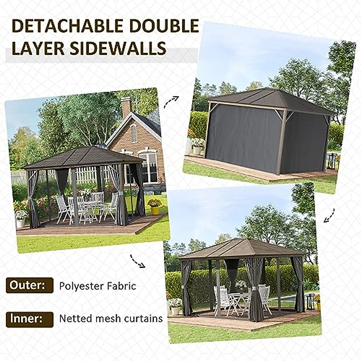 BBQ Gazebo Canopy 10 x 12' Deluxe Gazebo Patio Canopy Hard Top Outdoor Event W/Double Netting Grill Gazebo Shelter for Patio, Garden