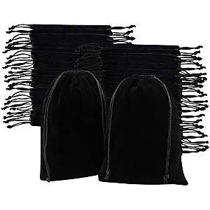 Velvet Drawstring Gift Bags - Bulk Wholesale (6 x 8 inch - 50 pack, Black)