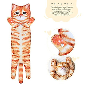 Cat Gifts-Cat Funny Hand Towels for Bathroom Kitchen,Funny Hanging Towel Decor Washcloths,Cute Cat Decor,Cat Gifts for Cat Lovers,Towels Absorbent Soft ,Housewarming Gift(Ginger Cat)