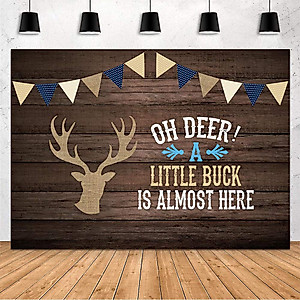 MEHOFOND 7x5ft Oh Deer Boy Baby Shower Gray Rustic Wood Backdrops Birthday Party Decoration A Little Buck is Almost Here Photography Background Deer Baby Shower Decor Cake Table Portrait Photo Props