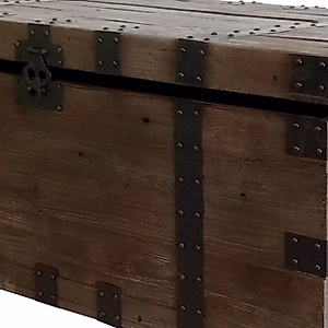 Benjara 44 Inch Trunk Accent Coffee Table with Storage, Reclaimed Wood Brown, Black