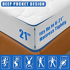 JamRest Waterproof Mattress Protector Twin XL Size, 6''-21'' Deep Pocket Fitted Quilted Mattress Pad Cover, Breathable Hollow Cotton Mattress Cover