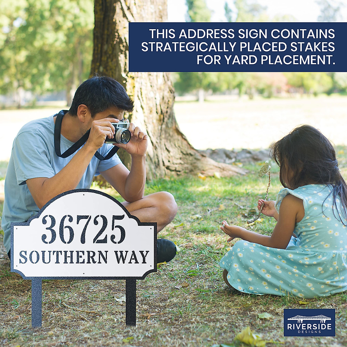 Metal Yard Stake House Business Double Layer Deluxe Address Steel Sign | Weather Resistant | Made in USA (17, White)