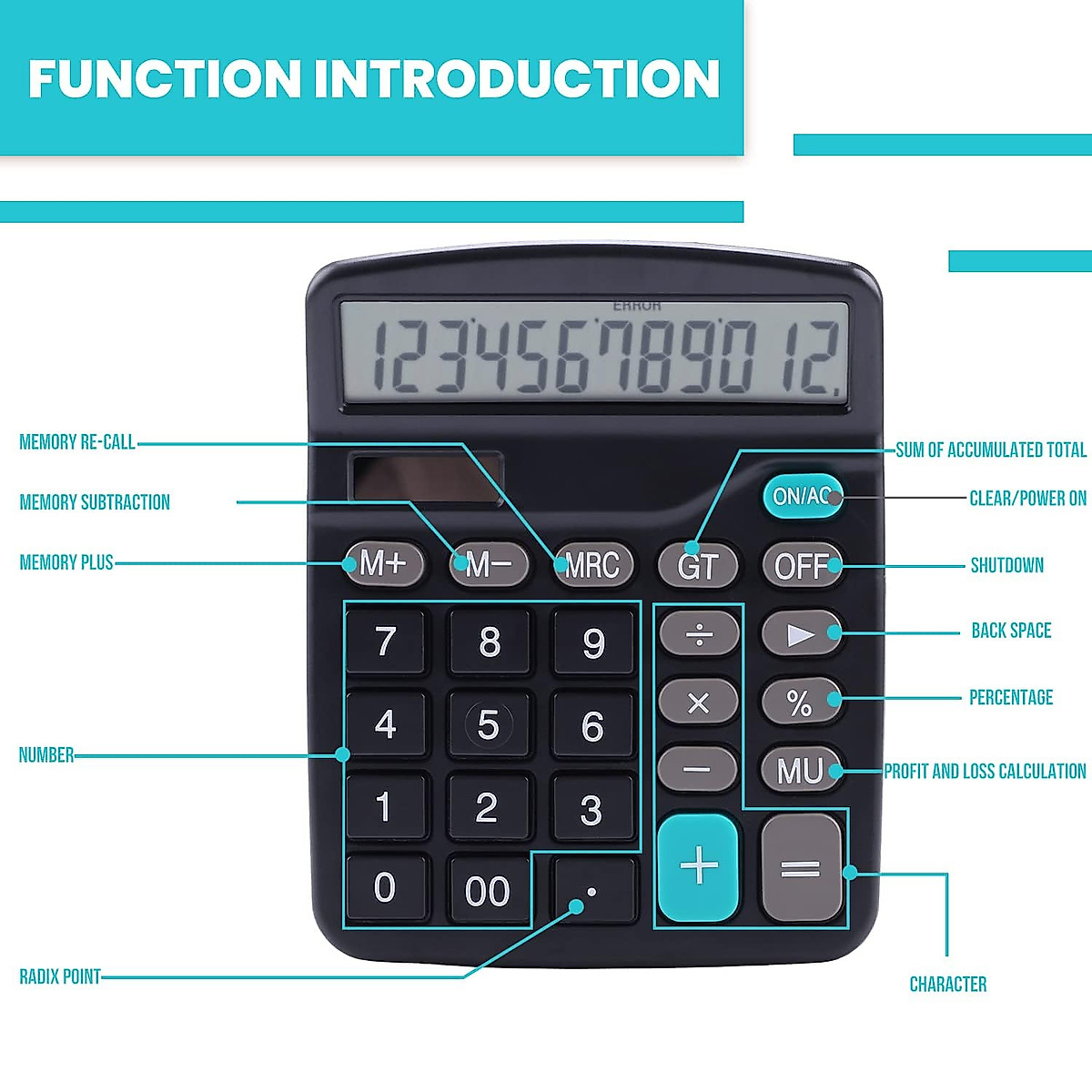 LICHAMP Desk Calculators with Big Buttons and Large Display, Office Desktop Calculator Basic 12 Digit with Solar Power and AA Battery (Included), 5 Bulk Pack