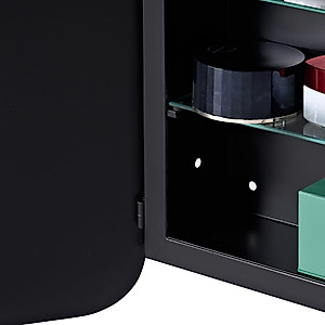 soges Black Medicine Cabinet Mirror with 2 Adjustable Storage Shelves, 24”x16” Recessed Medicine Cabinet with Mirror for Bathroom, Wall Mounted Deep Metal Framed Rounded Corner Rectangle