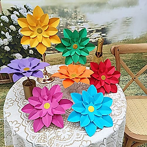 Mybbshower Rainbow Paper Fiesta Flower for Wall 10" Set of 7 Carnival Rainbow Theme Party Birthday Celebration Backdrop Decoration